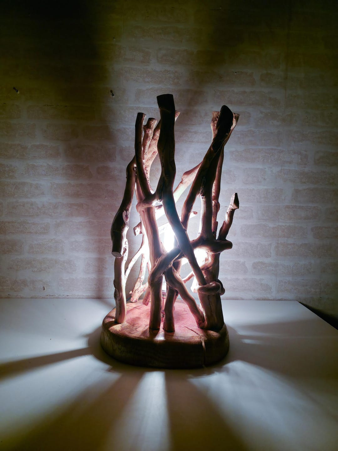 Rustic Vine Wood Table Lamp: Handmade Oak Base, Forest Decor - Etsy