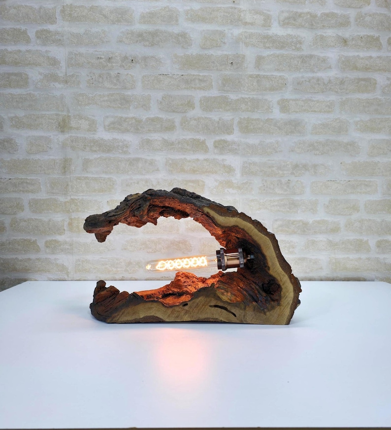 Handcrafted Solid Oak Wood Table Lamp | Industrial Edison Bulb Light - Etsy