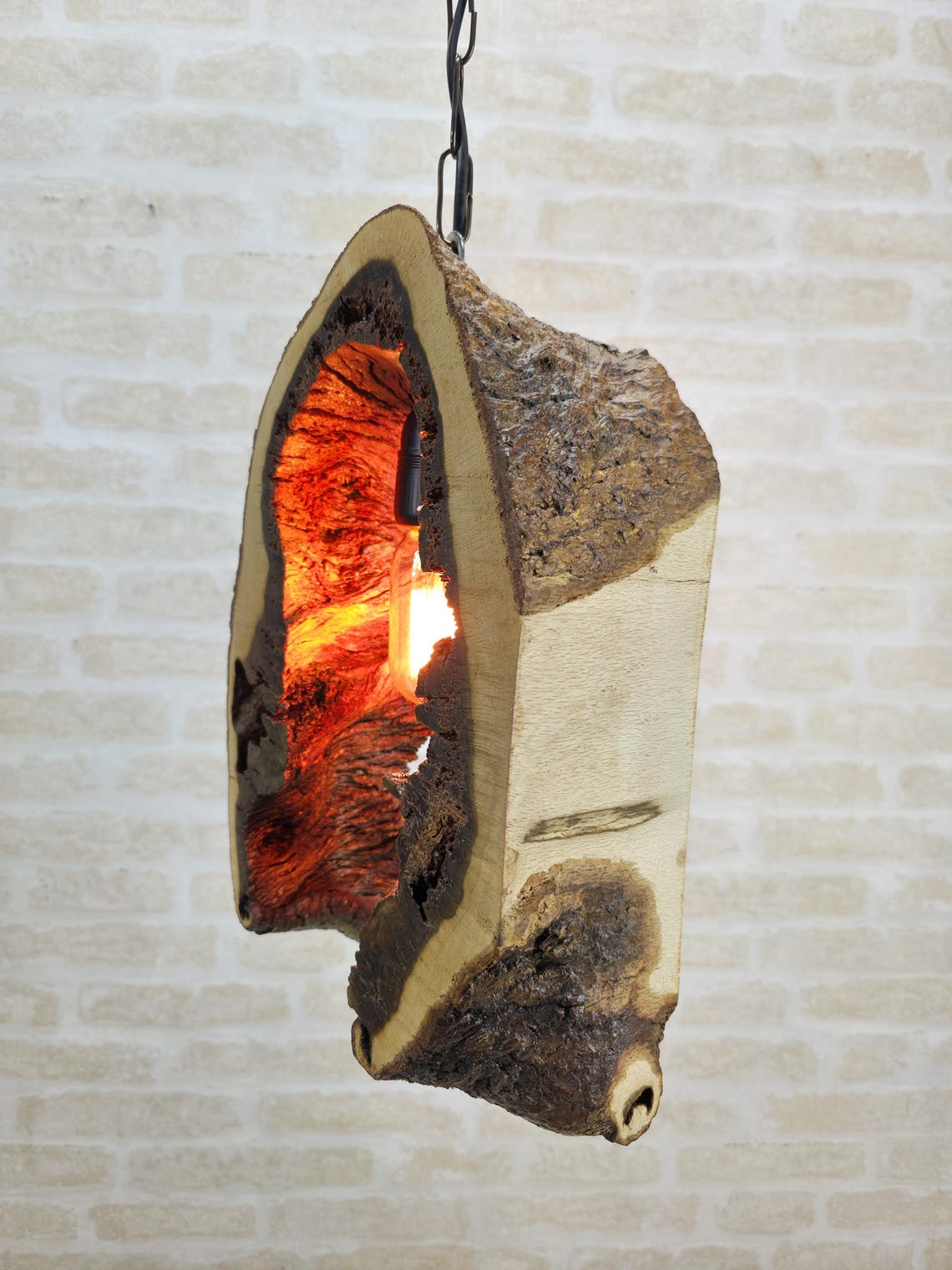 Rustic Oak Wood Pendant Light: Handmade Tree Bark Chandelier - Etsy