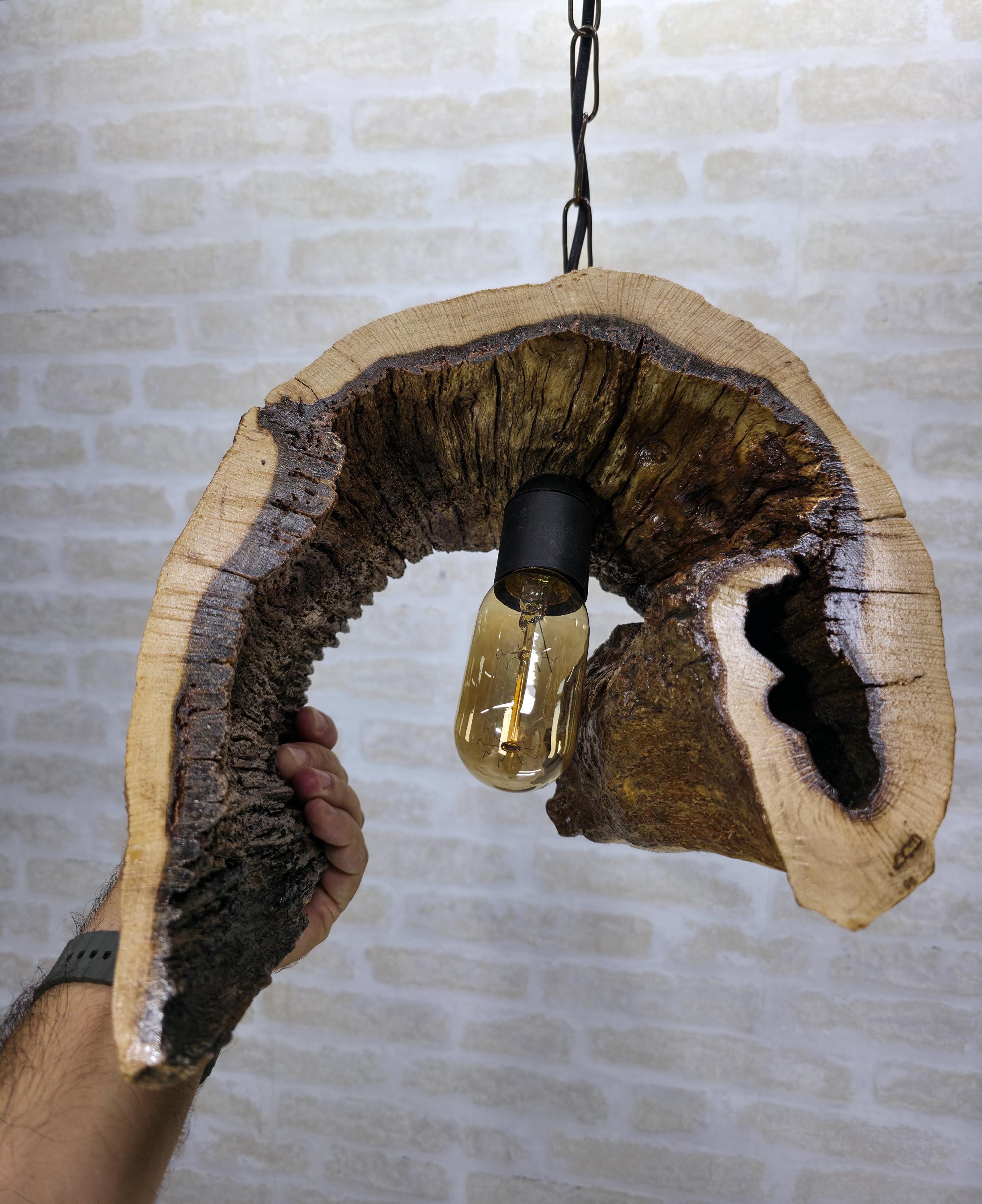 Rustic Oak Wood Pendant Light: Handmade Reclaimed Hollow Log Lamp - Etsy