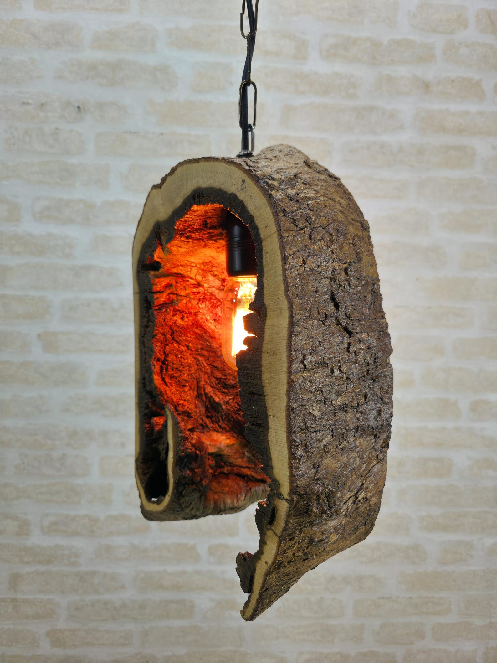 Rustic Oak Wood Pendant Light: Handmade Tree Bark Chandelier - Etsy