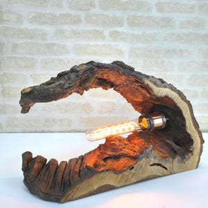 Handcrafted Solid Oak Wood Table Lamp | Industrial Edison Bulb Light - Etsy