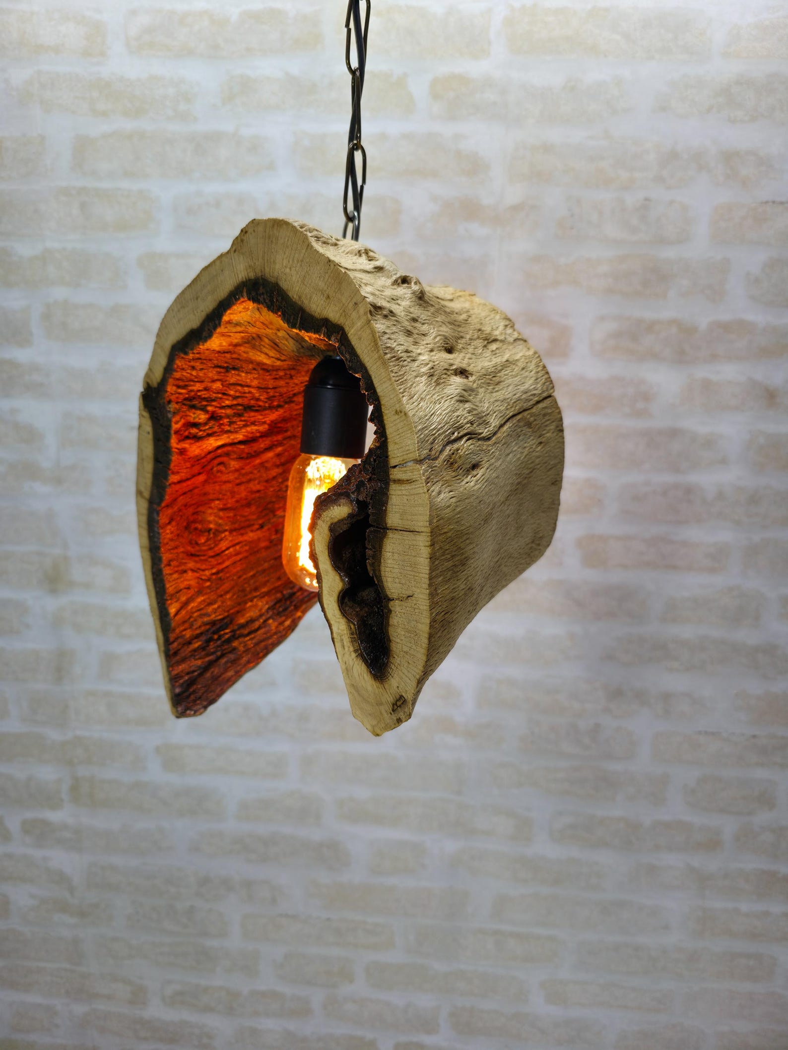 Rustic Oak Wood Pendant Light: Handmade Reclaimed Hollow Log Lamp - Etsy