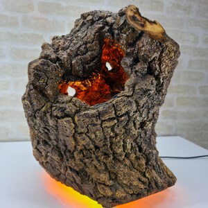 Rustic Hollow Oak Log Lamp – Natural Tree Bark Light With Warm Ambient ...