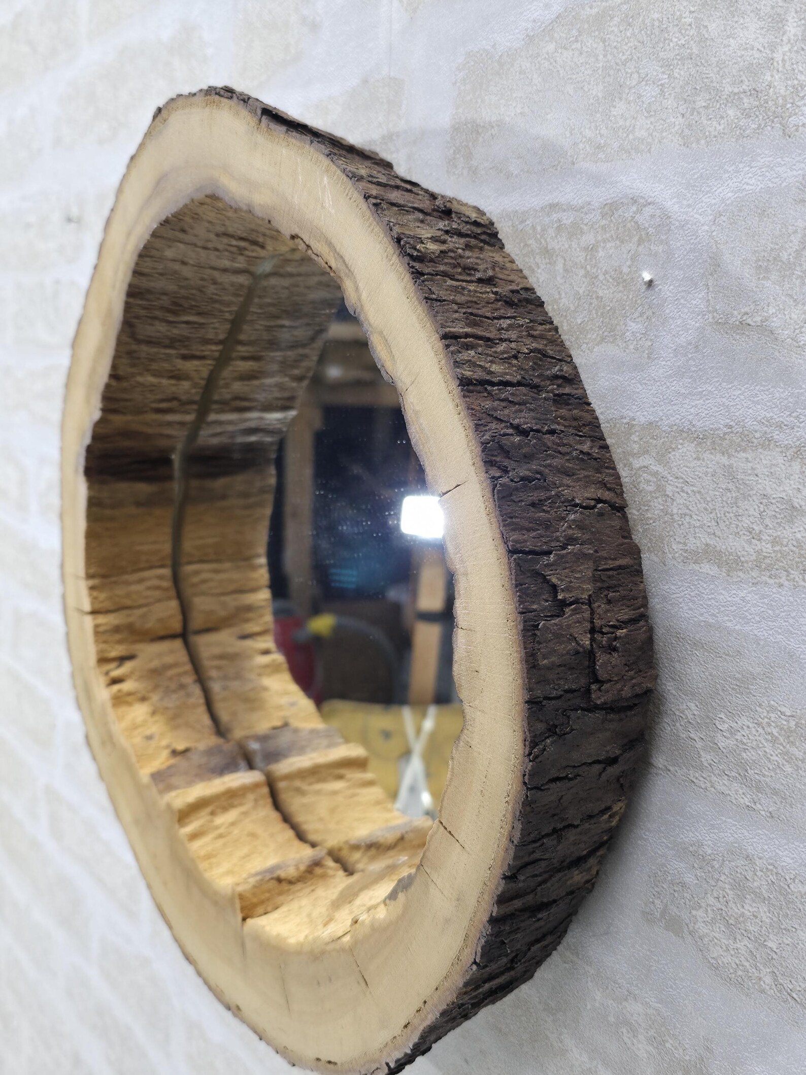 Handmade Oak Log Slice Mirror: Rustic Live Edge Wall Decor - Etsy