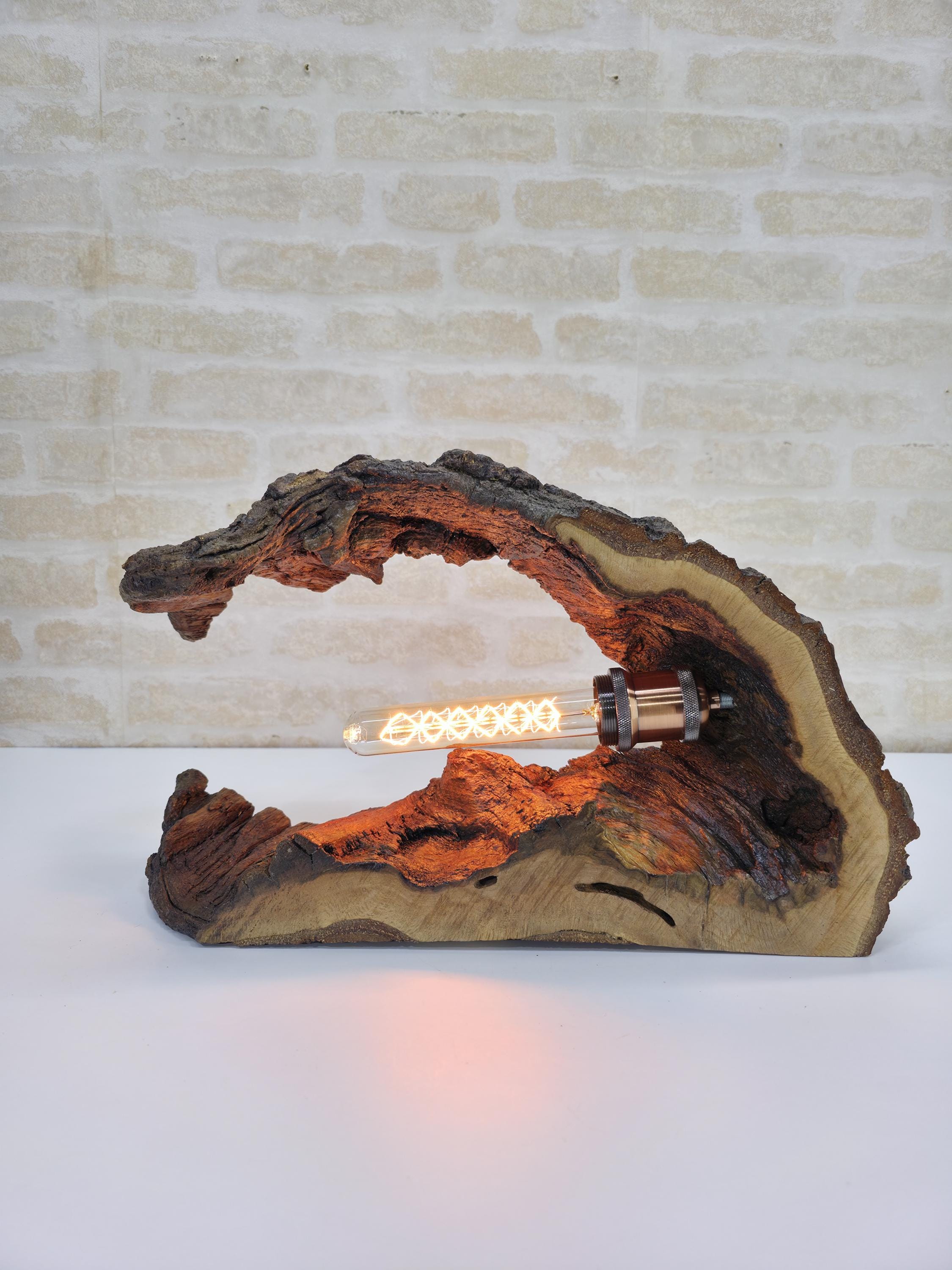 Handcrafted Solid Oak Wood Table Lamp | Industrial Edison Bulb Light - Etsy