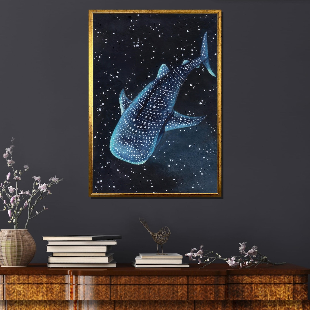 Celestial Whale Shark Wall Art - Cosmic Ocean Oil Painting Style ...