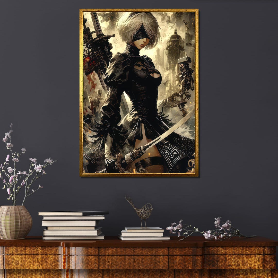 Nier Automata 2D Character Art Poster, Cyberpunk Post-apocalyptic Wall ...
