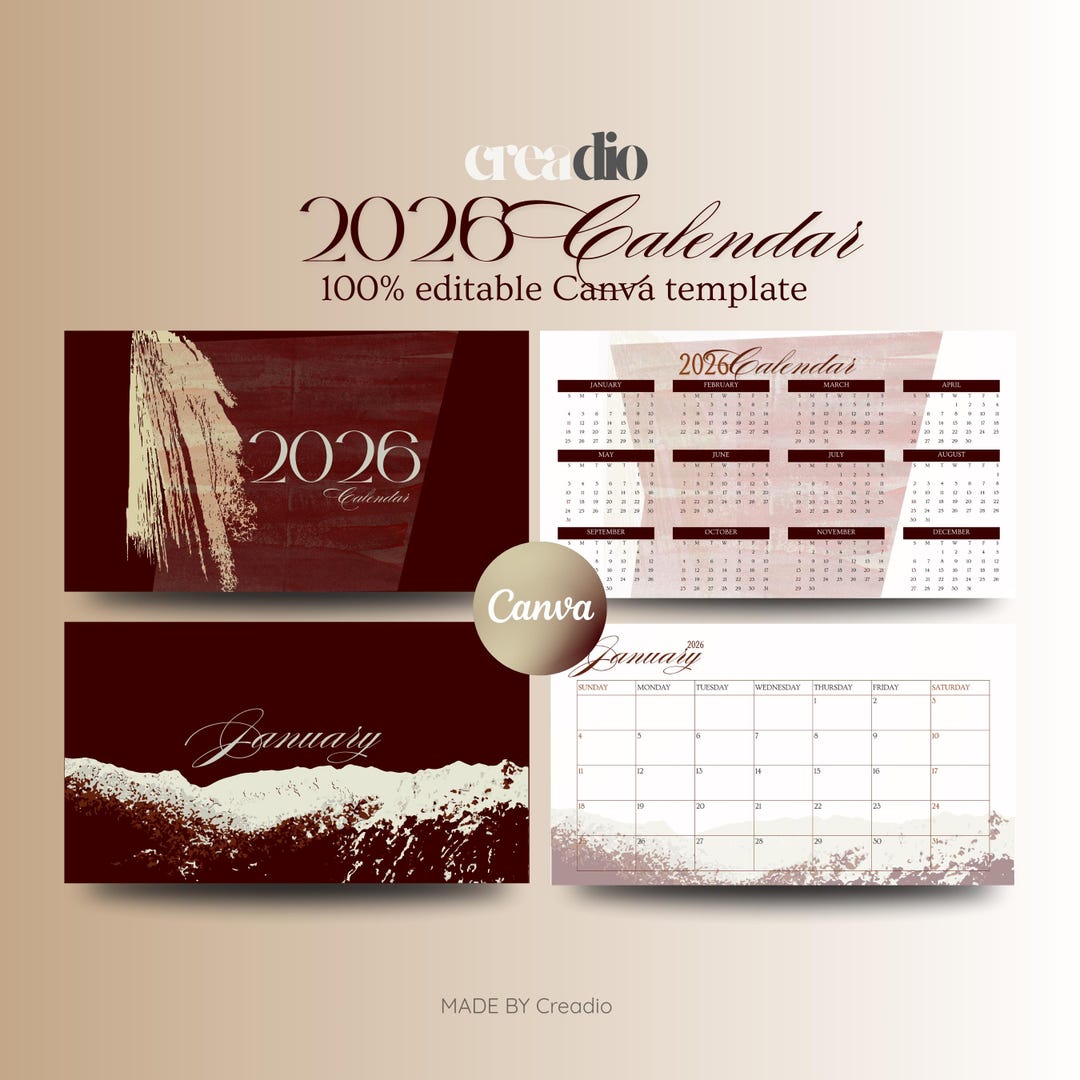 Minimalist 2026 Monthly Calendar Canva Template, Editable Sunday Start ...