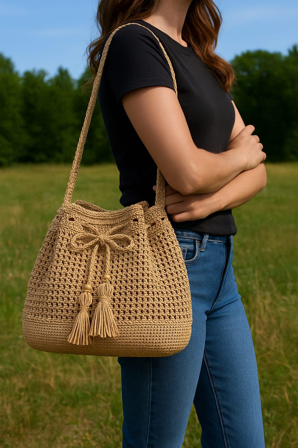Crochet Paper Yarn Bag Pattern – Summer Bucket Bag With Tassel ...