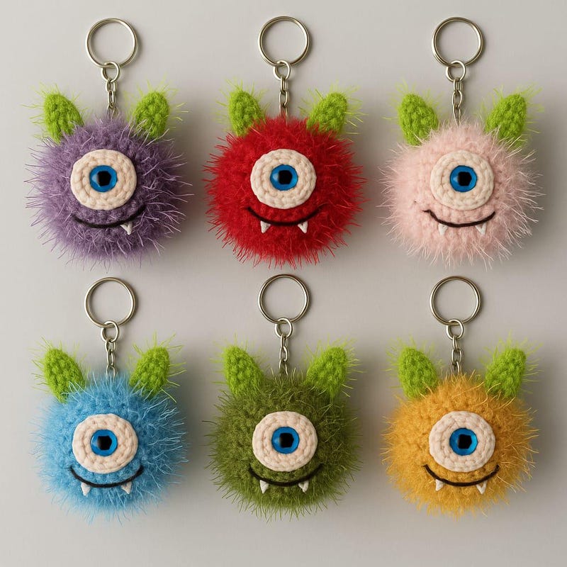 Fluffy Monster Keychains - Etsy