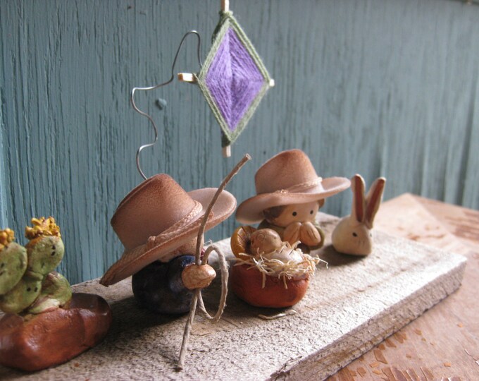 ACN Western Cowboy Pottery Manger Scene, Arizona Folk Art Creche ...