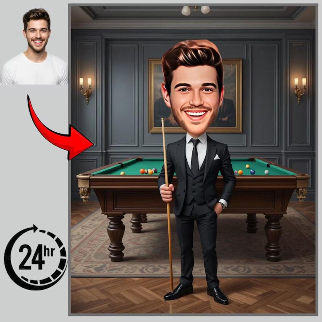 Snooker Player Custom Caricature | Personalized Pool Hall Portrait ...