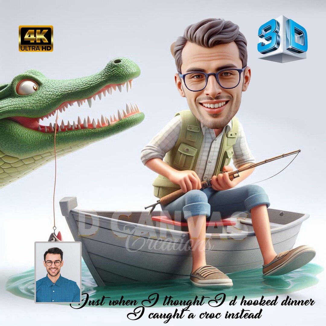 Custom Crocodile Attacking Fishing Man Caricature – Hilarious ...