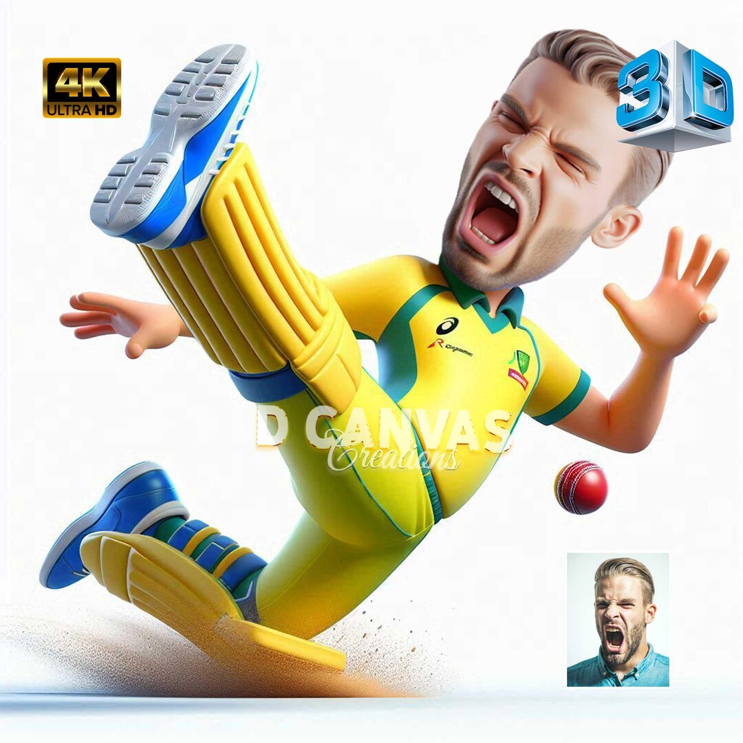 Custom Male Cricket Player Slipping Caricature – Funny Cricket Player ...