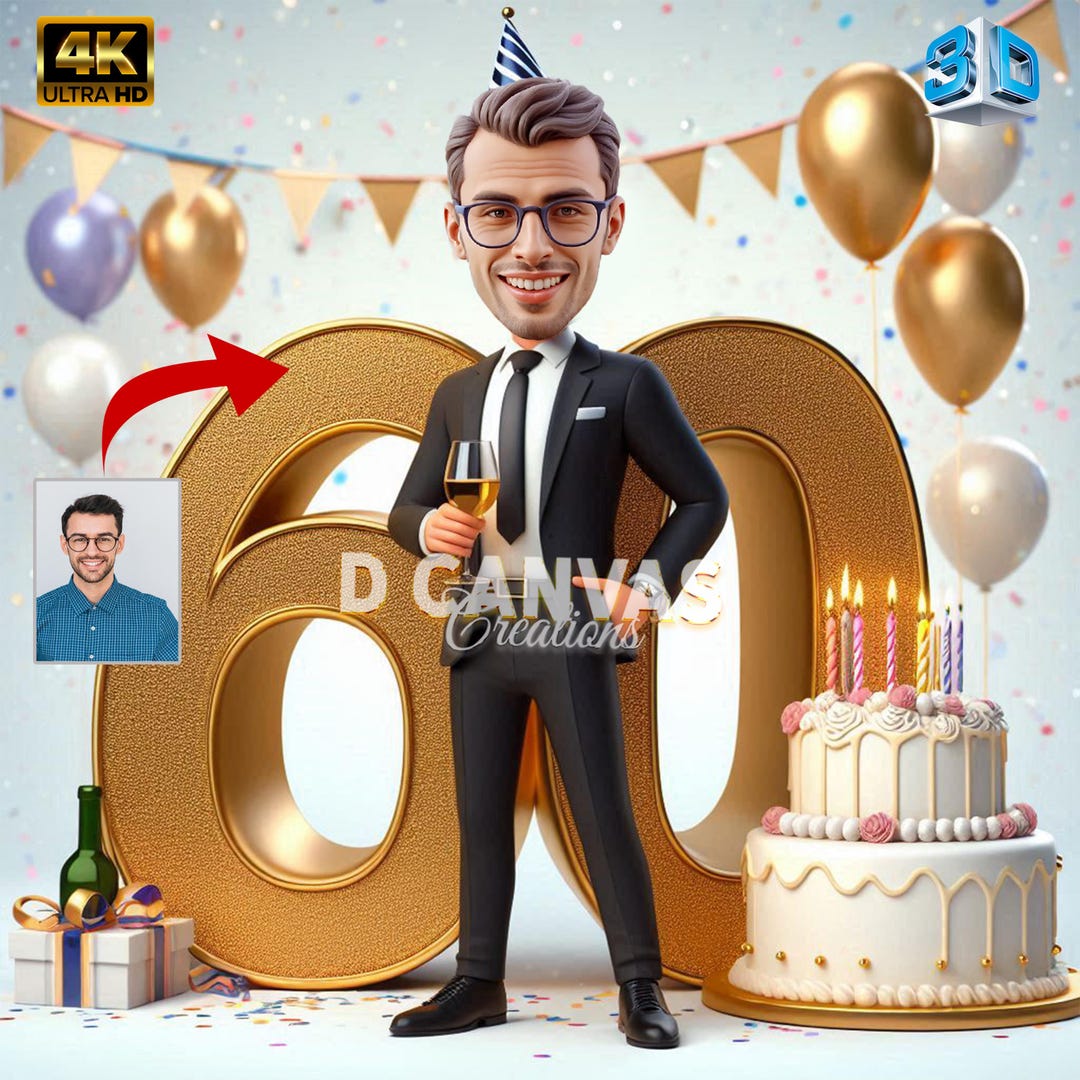 Custom 60th Birthday Caricature – Man Celebrating With Champagne ...