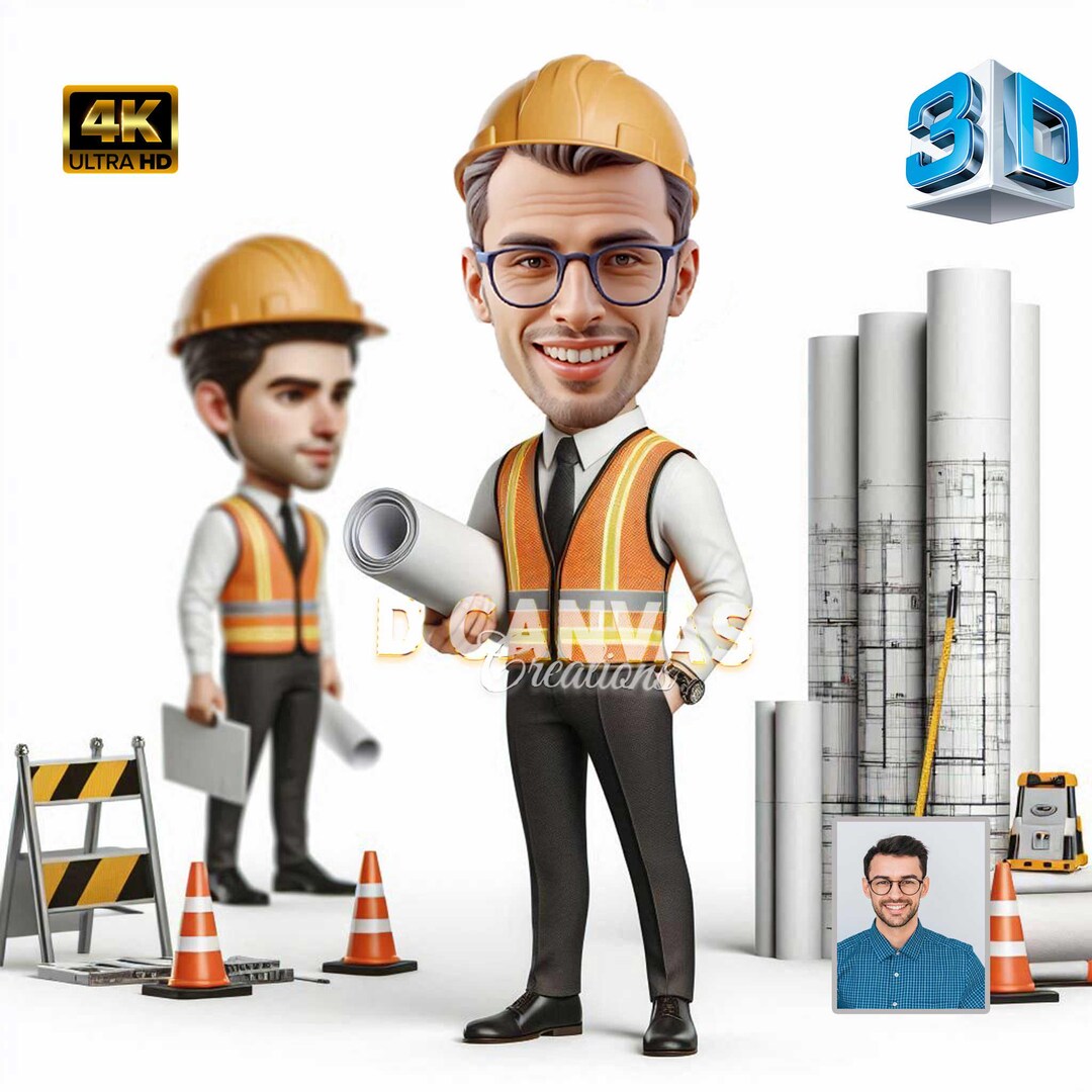 Custom Male Engineer Caricature, Construction Worker, Architect, Funny ...