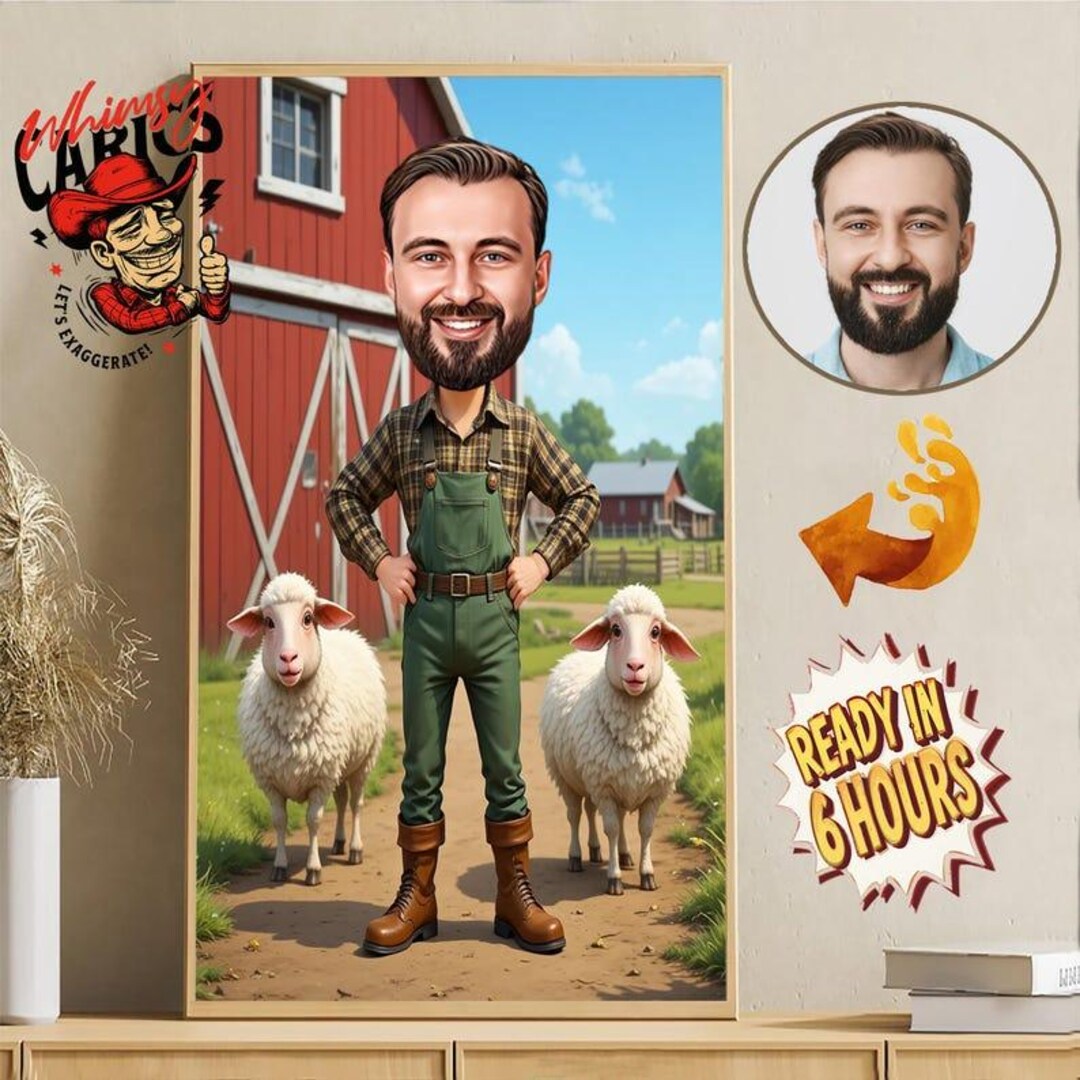 Farmer Custom Caricature | Personalized Cartoon Portrait | Funny ...