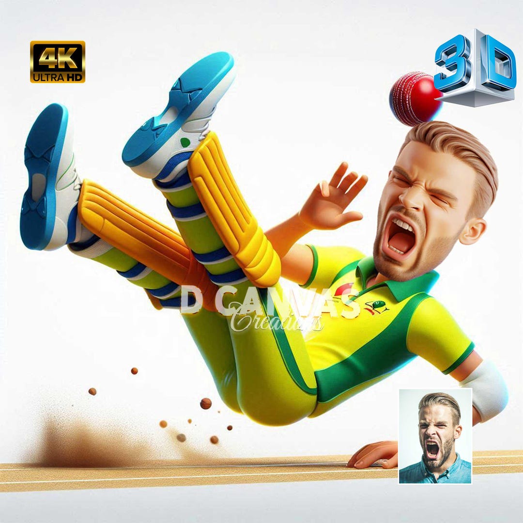 Custom 3D Caricature – Funny Cricket Player Slipping Figurine ...