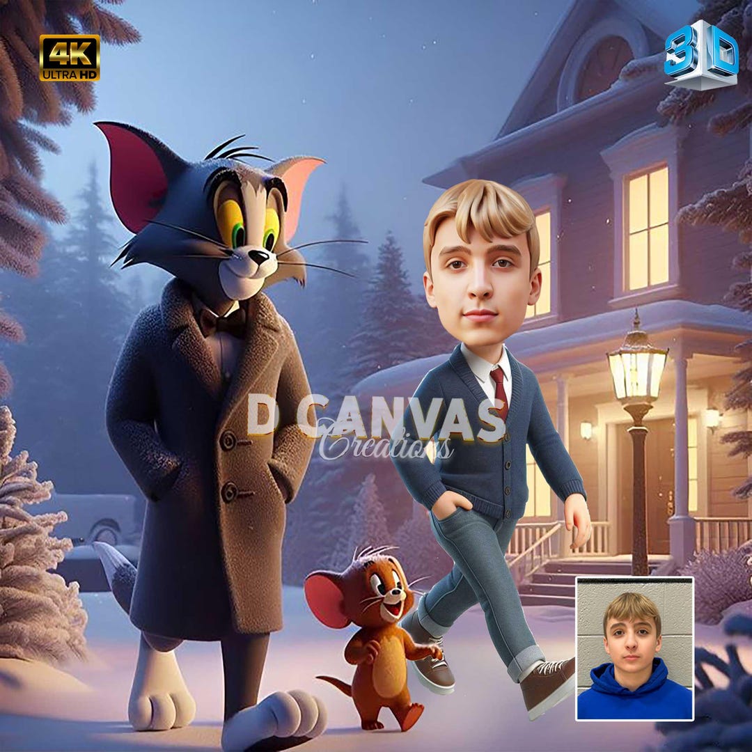 Custom Young Boy Walking With Cartoon Tom Cat & Mouse at Night ...