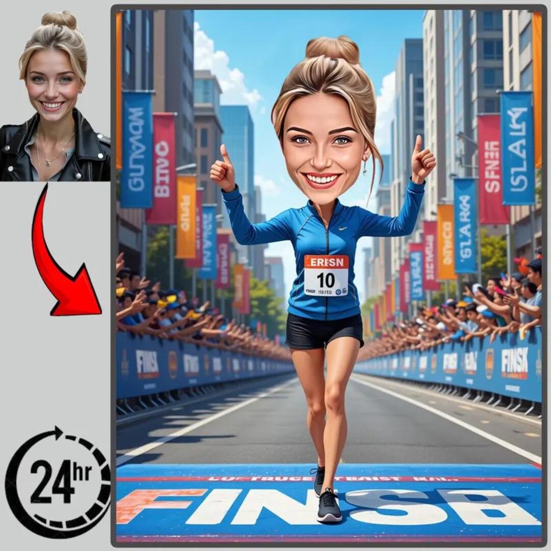 Marathon Runner Custom Caricature | Personalized Athlete Portrait ...