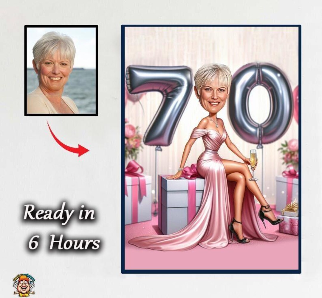 70th Birthday Custom Caricature | Personalized Cartoon Portrait | Funny ...