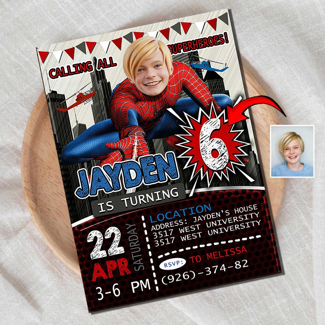 Superhero Boy Turning 6 – Custom 3D Caricature Birthday Invitation Card ...