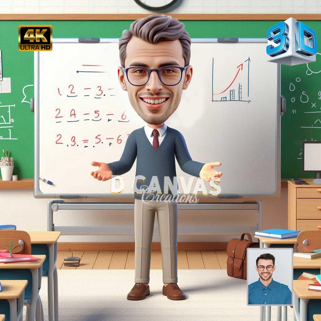 Custom 3D Caricature – Male Math Teacher Figurine, Personalized Gift ...