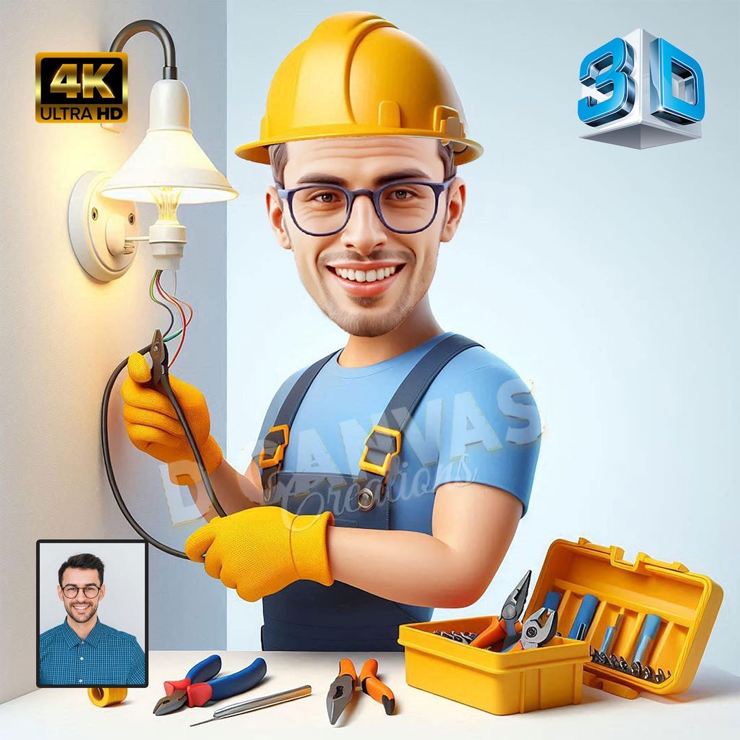 Custom Male Electrician Caricature – Electrician Figurine, Personalized ...