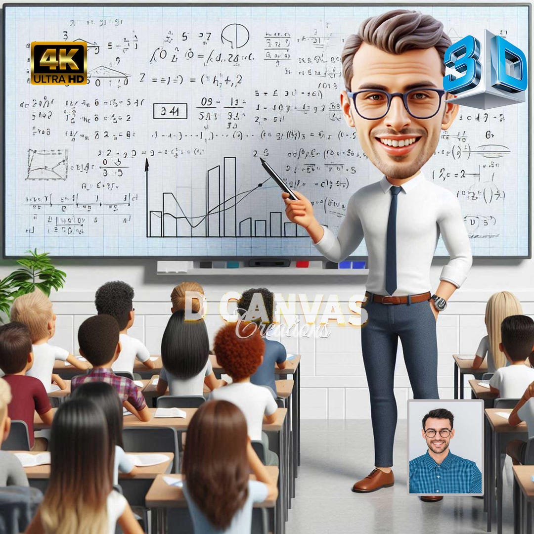 Custom Math Teacher Caricature, Funny Teacher Gift, Math Algebra Art ...