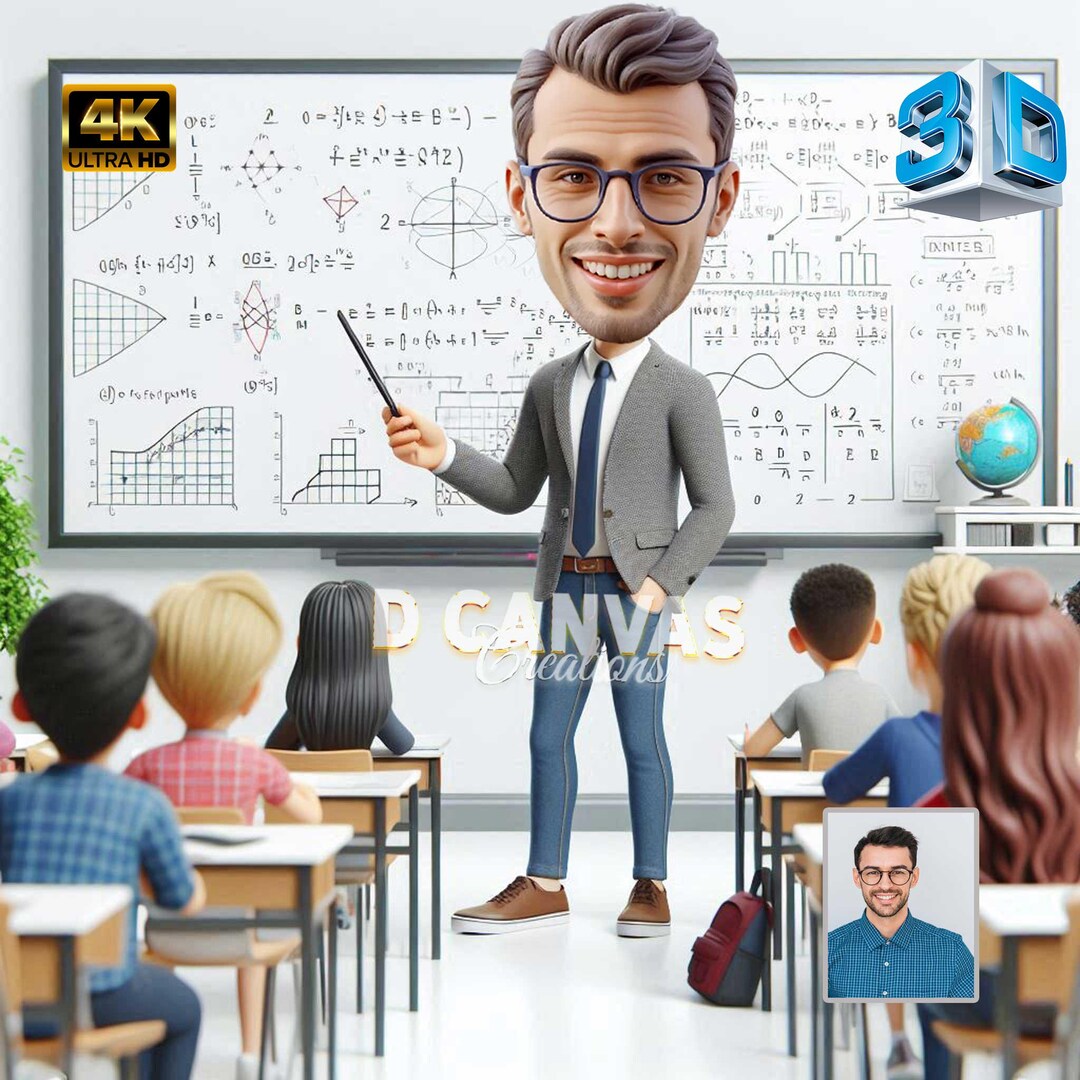 Custom Math Teacher Caricature, Teacher Gift, Math Algebra Geometry Art ...