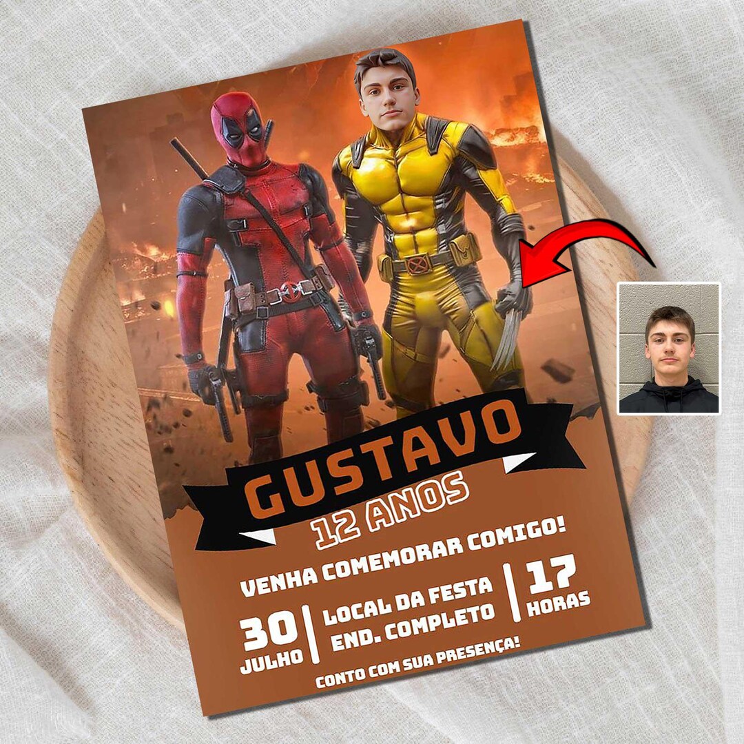 Custom Birthday Invitation Caricature Card, Superhero Boy Turning 12 ...
