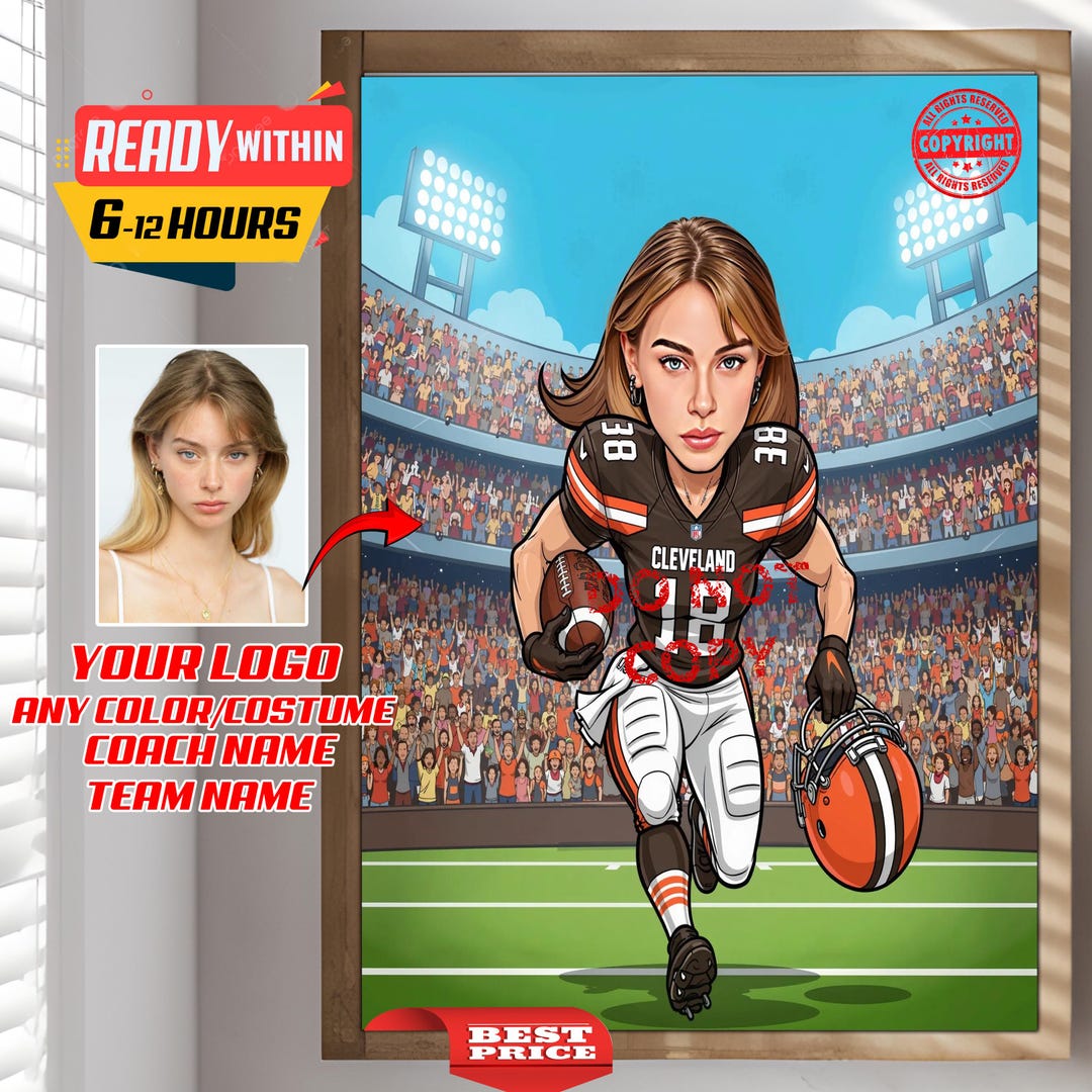 Custom NFL Football Female Player Coach Trainer Caricature Portrait ...
