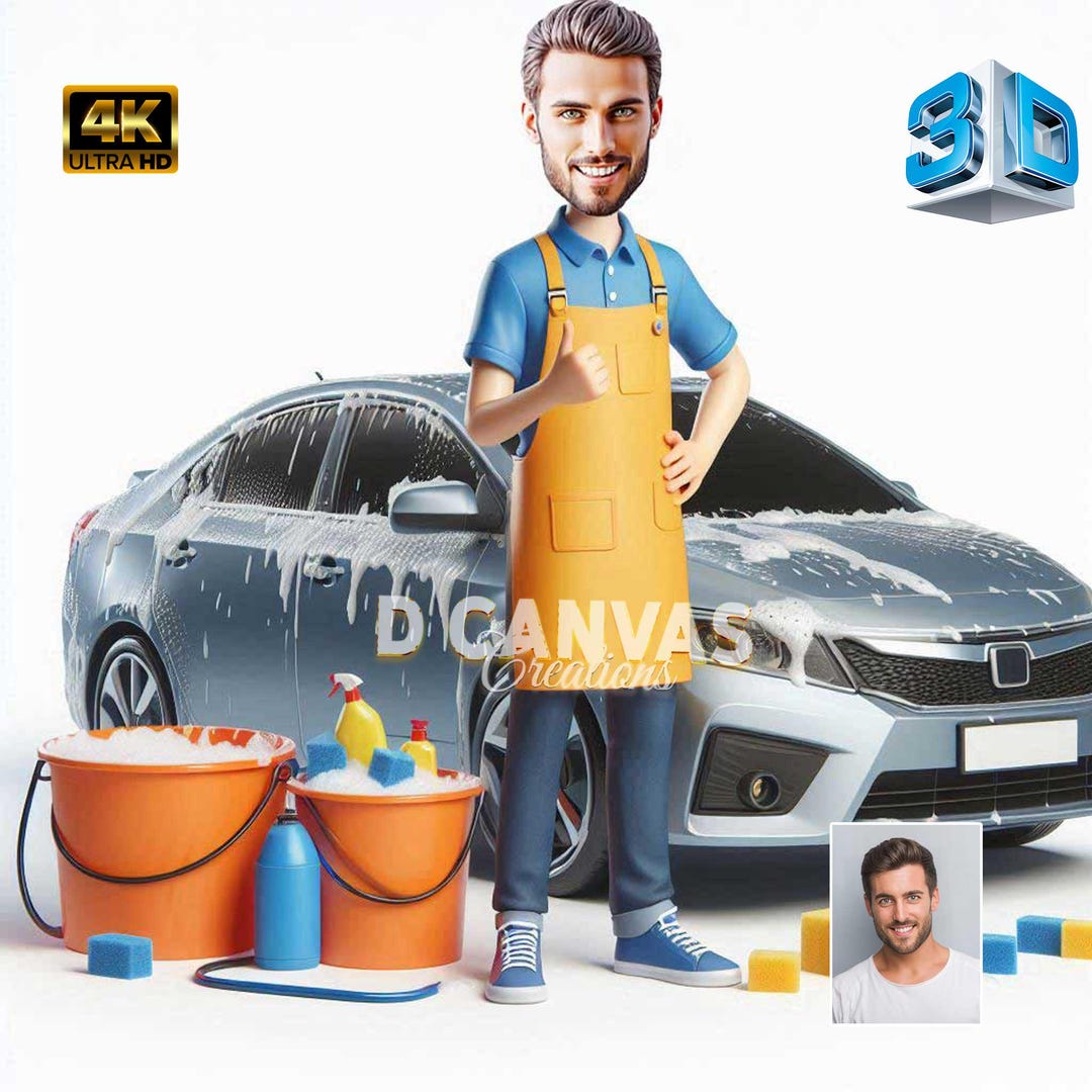 Custom Car Cleaner Man Caricature – Car Cleaner Man Figurine ...