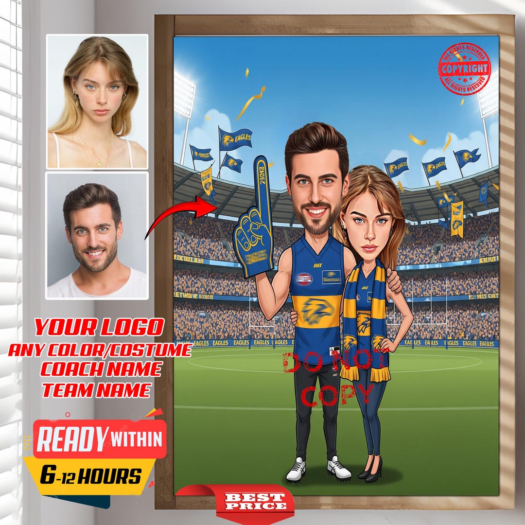 Custom AFL Couple Fans Caricature - From Your Photo, West Coast Eagles ...