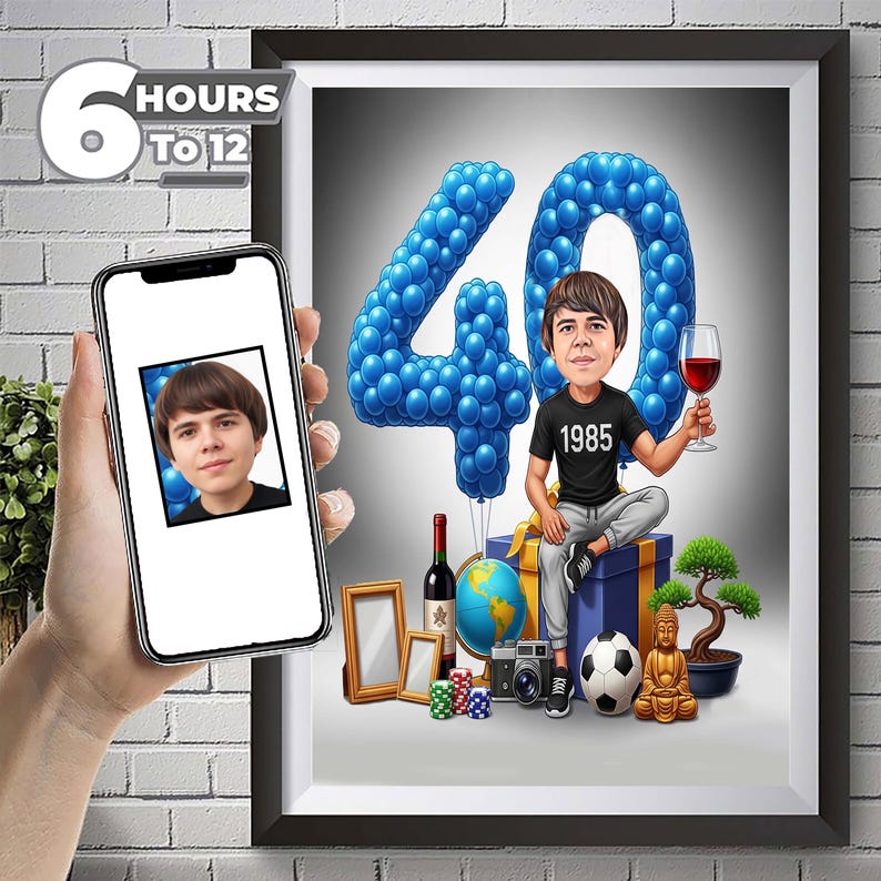 40 Birthday Custom Caricature | Personalized Cartoon Portrait | Funny ...