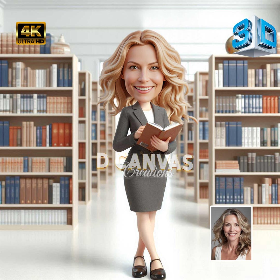 Custom 3D Caricature – Female Librarian Figurine, Personalized Gift for ...