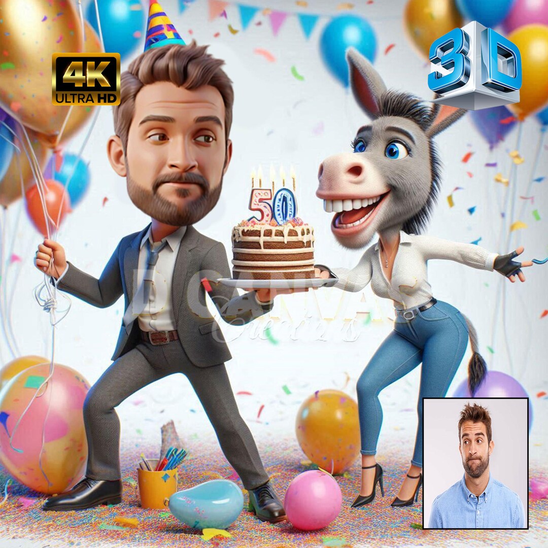 Custom 50th Birthday Caricature, Gift for Male, Funny Cake Suit Design ...