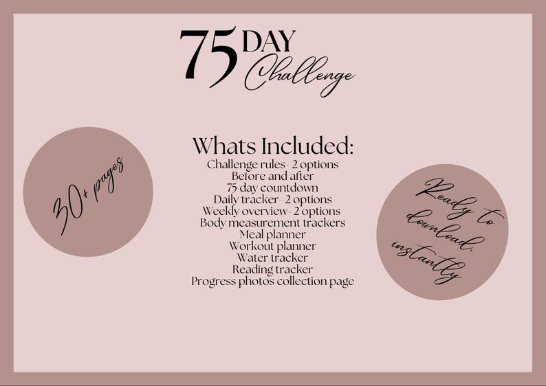 75 Day Challenge Tracker - Etsy