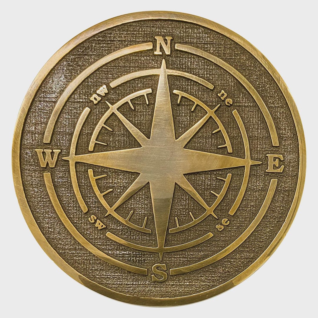Handcrafted Brass Compass Rose Plaque Nautical Garden Decor Solid Brass ...