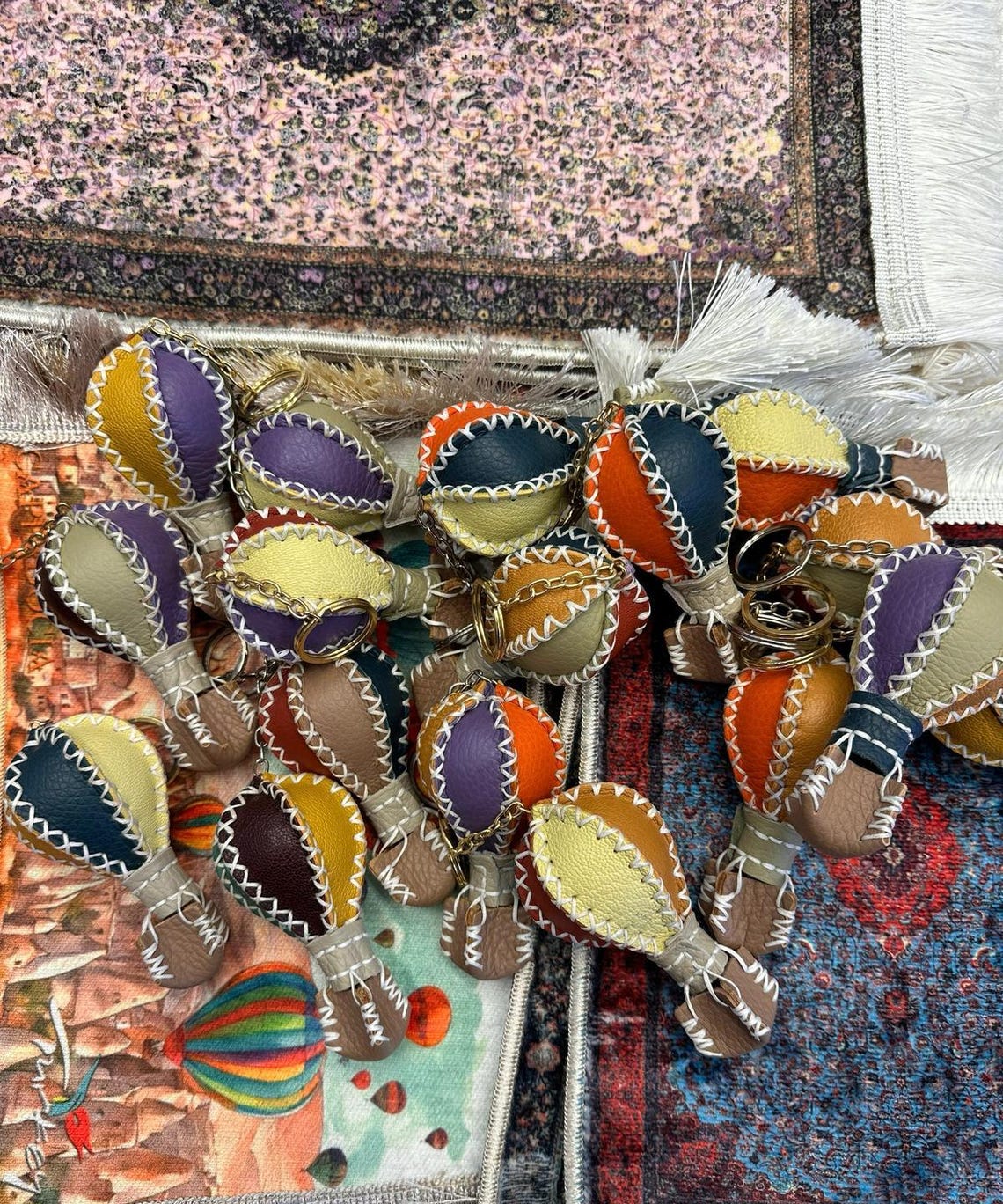 5x Handmade Hot Air Balloon Bag Charm – Leather Keychains , Travel Gift ...