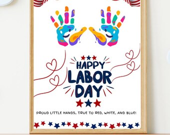 Happy Labor Day Handprint Craft, Printable Labor Day Card, Patriotic ...