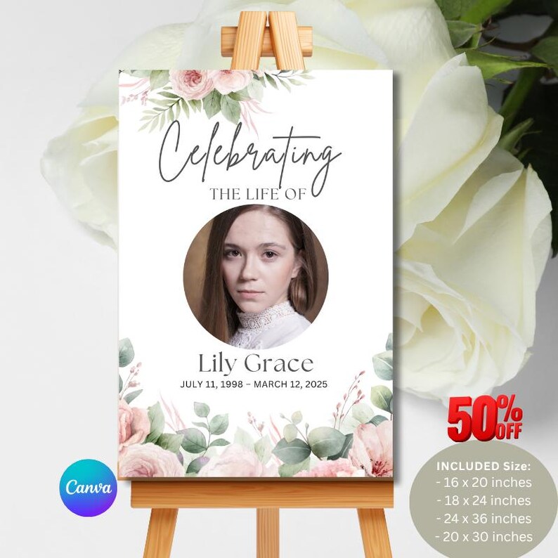 Editable Funeral Welcome Sign Canva Template – Large Celebration of ...