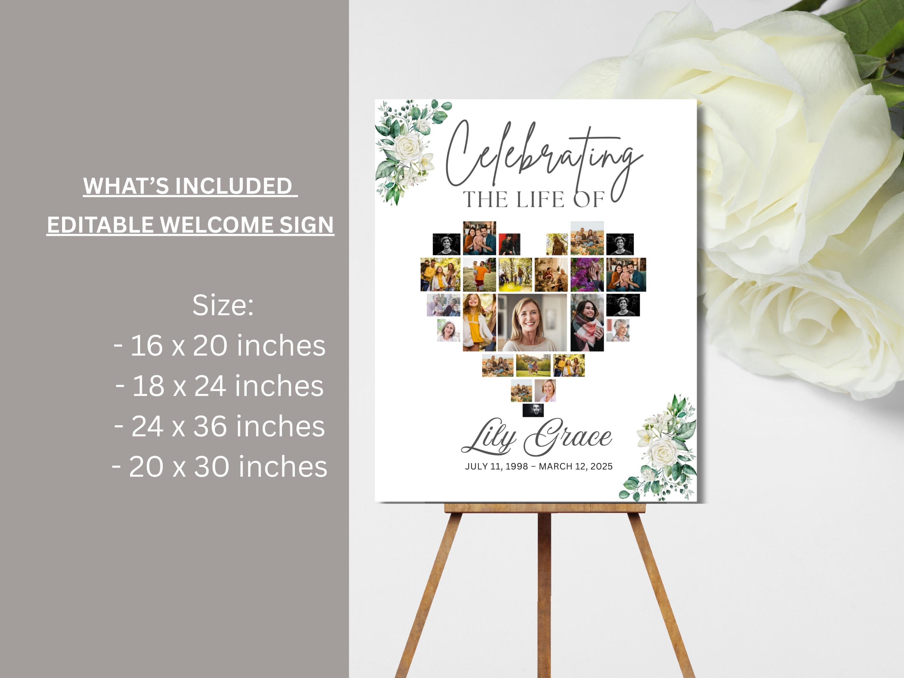 Editable Funeral Welcome Sign: Celebration of Life Memorial Poster ...