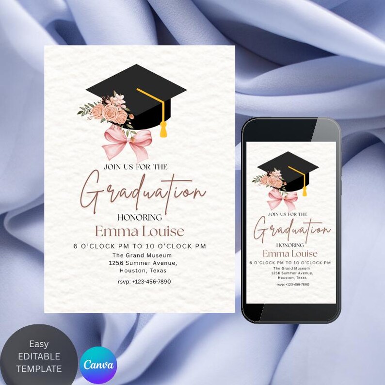 Graduation Party Invitation, Class of 2025 Invite, Pink Graduation ...