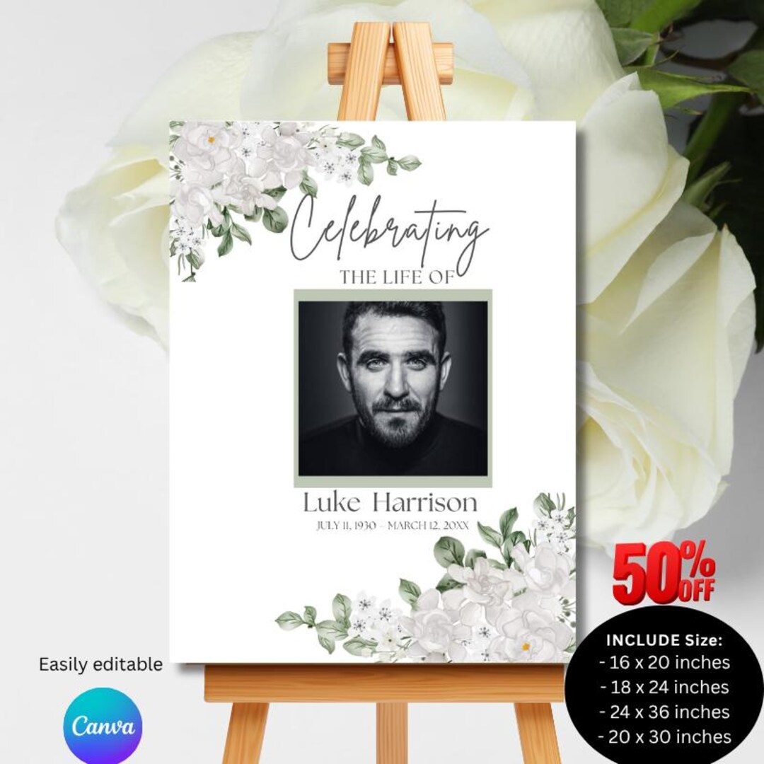 Editable Funeral Welcome Sign Template | Memorial Service Sign | Canva ...
