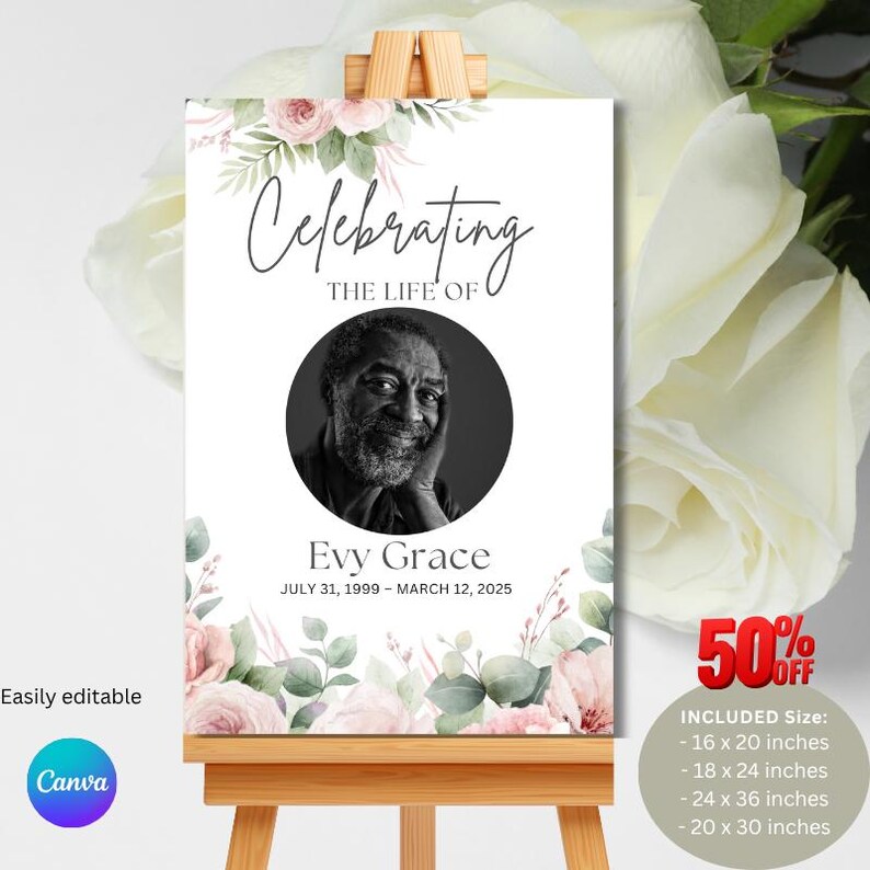 Editable Funeral Welcome Sign Canva Template – Large Celebration of ...
