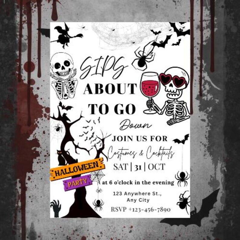 Skeleton Halloween Party Invitation: Editable Canva Template (digital ...