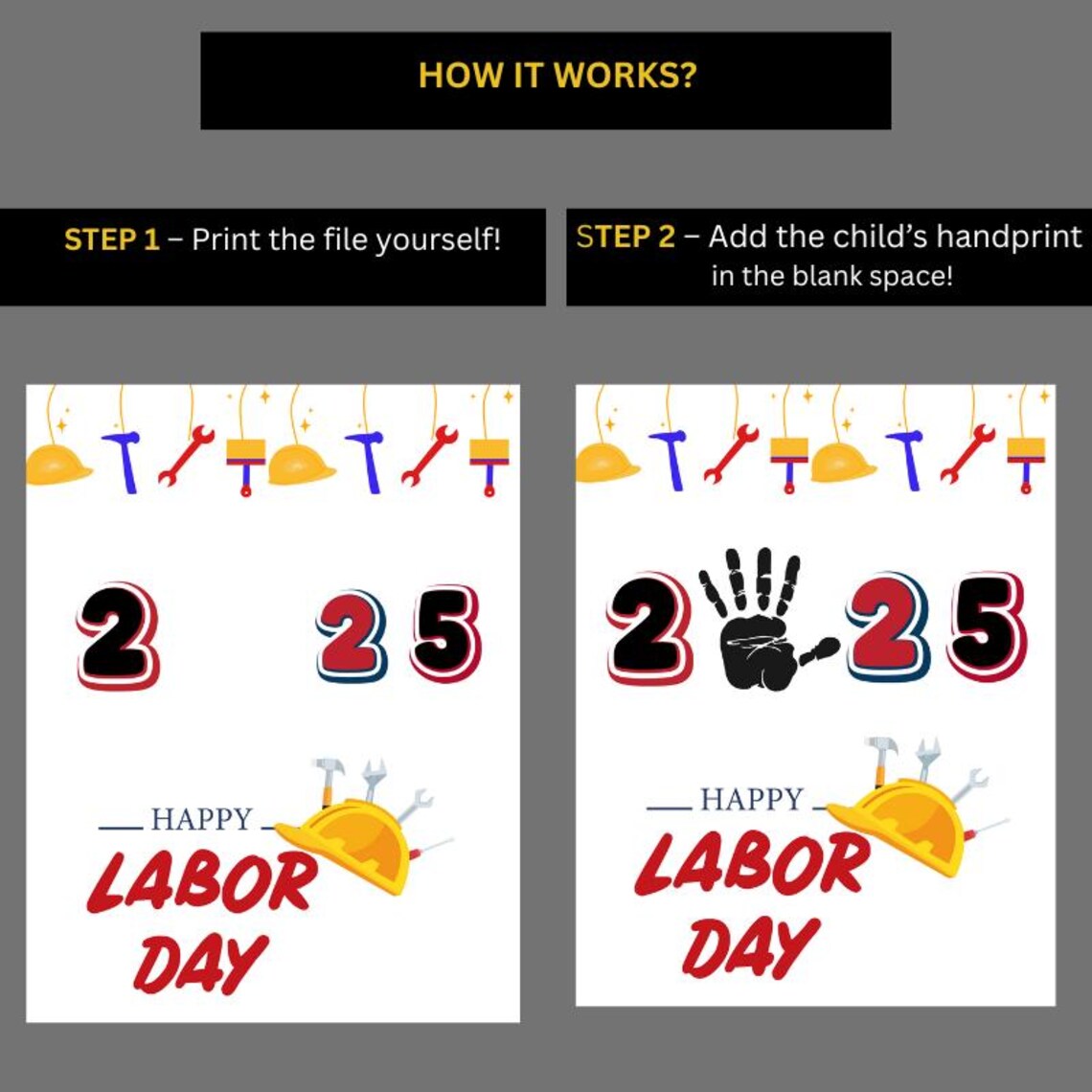 Happy Labor Day Handprint Craft, Printable Labor Day Card, Patriotic ...
