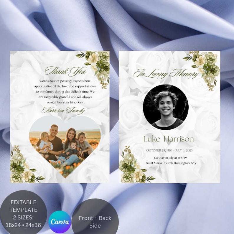 Greenery Funeral Program Template: Editable Obituary, Celebration of ...